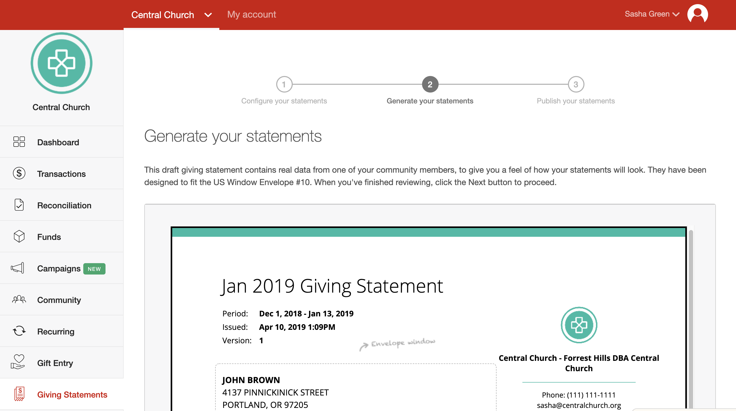 How to Send Giving Statements: Step 2 - Generate